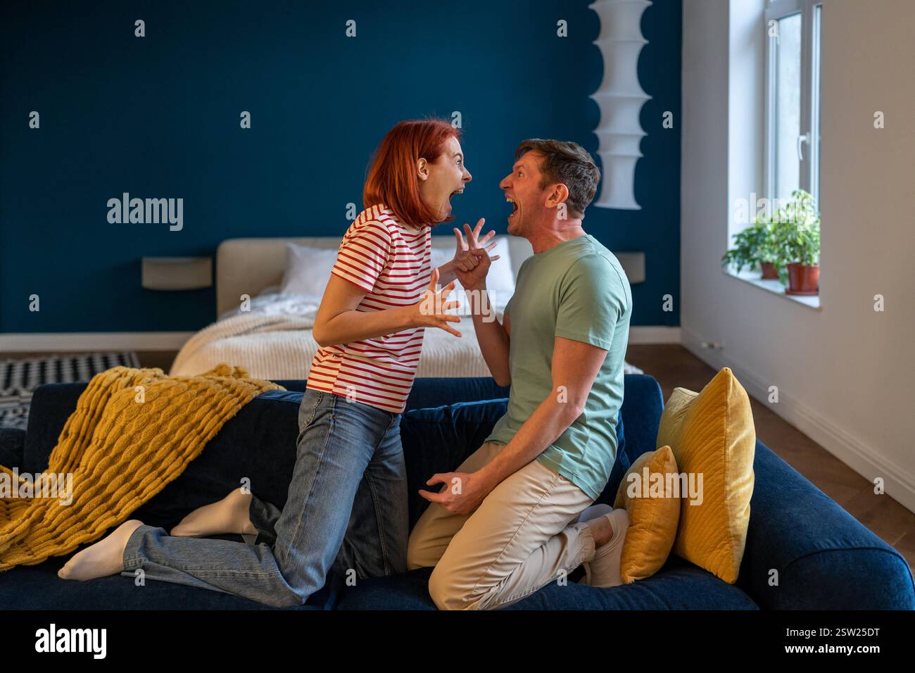 Man and woman quarrel, yelling, arguing. Couple loudly, emotionally ...