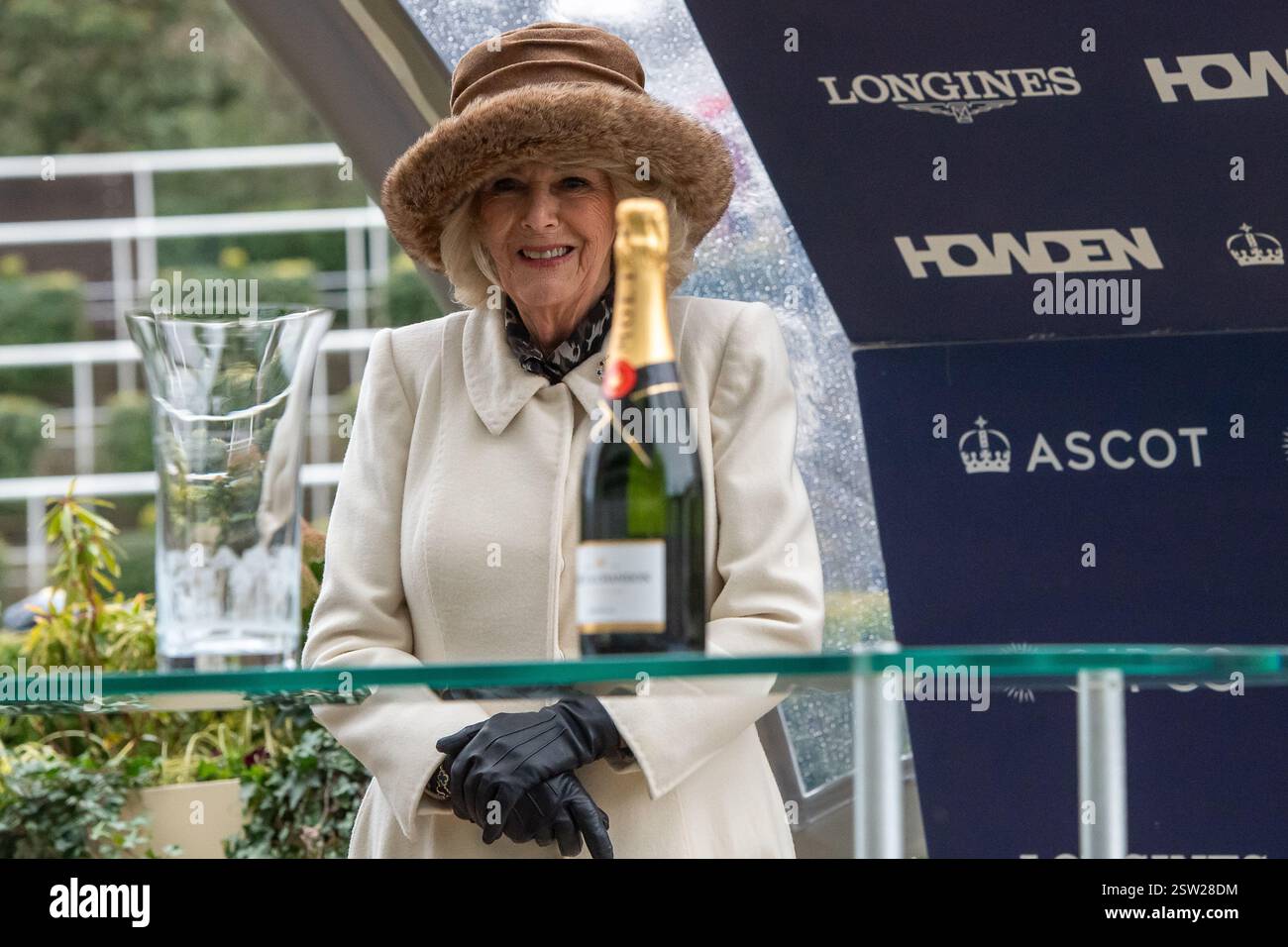 Ascot, UK. 15th February, 2025. Queen Camilla was at Ascot Racecourse ...