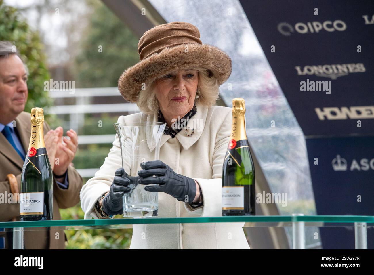 Ascot, UK. 15th February, 2025. Queen Camilla was at Ascot Racecourse ...