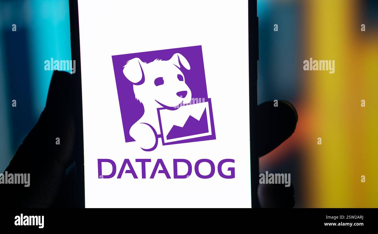 Dhaka, Bangladesh- 11 Aug 2024: DataDog logo is displayed on smartphone. Datadog is a SaaS ...