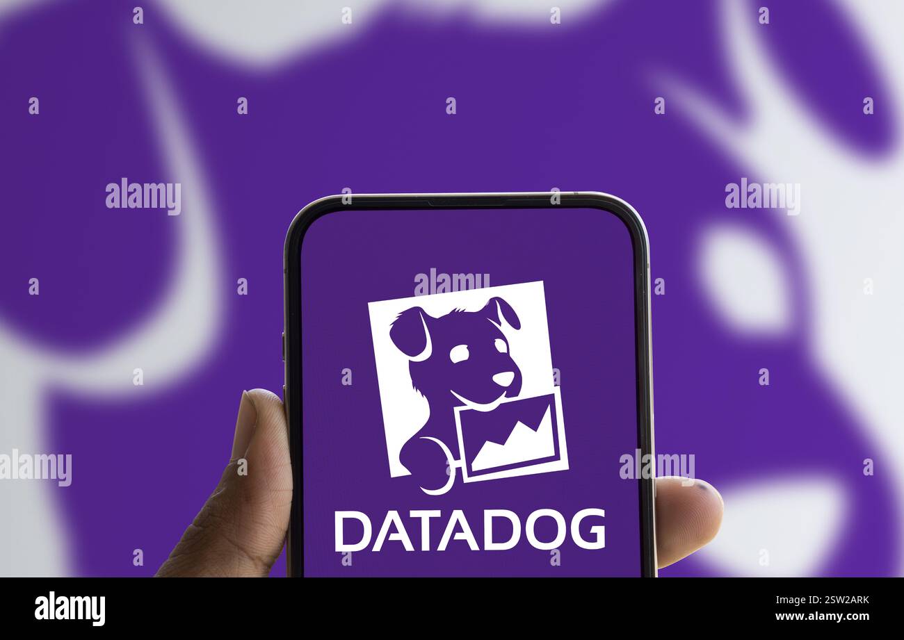 Dhaka, Bangladesh- 11 Aug 2024: DataDog logo is displayed on smartphone ...