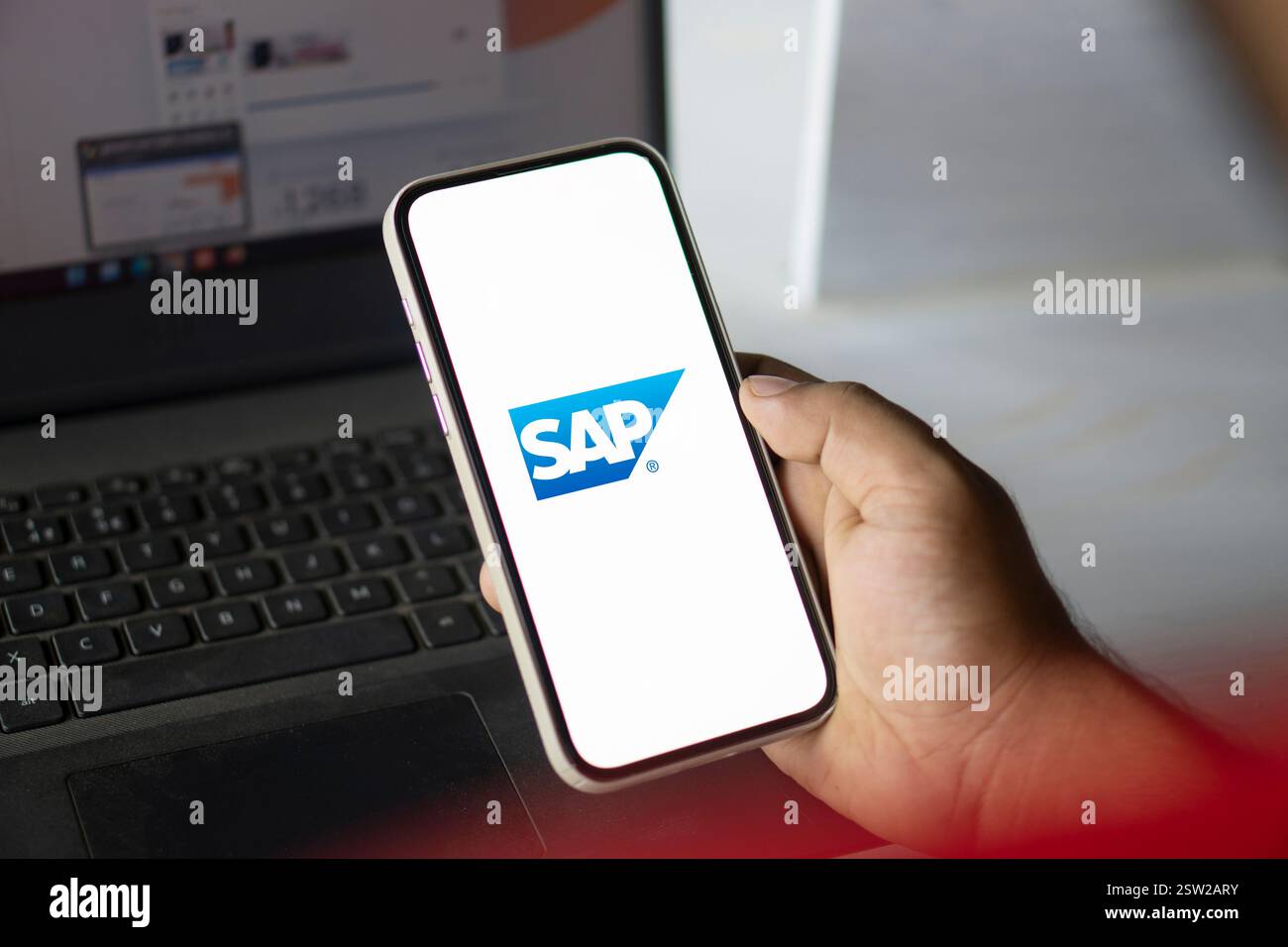 Dhaka, Bangladesh- 11 Aug 2024: SAP SE logo is displayed on smartphone. SAP SE is a German ...