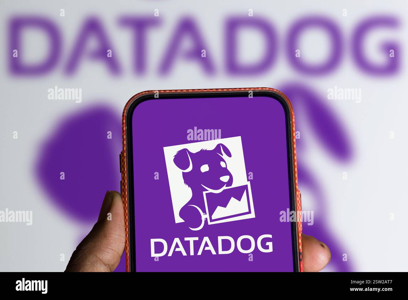 Dhaka, Bangladesh- 11 Aug 2024: DataDog logo is displayed on smartphone. Datadog is a SaaS ...