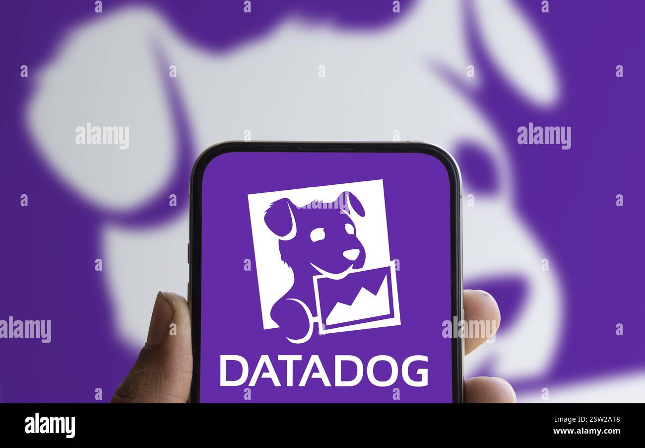 Dhaka, Bangladesh- 11 Aug 2024: DataDog logo is displayed on smartphone. Datadog is a SaaS ...