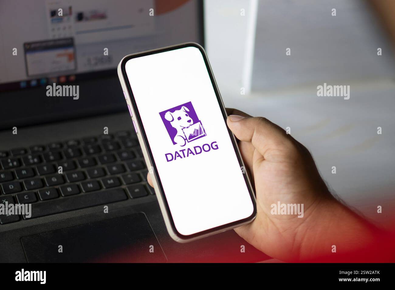 Dhaka, Bangladesh- 11 Aug 2024: DataDog logo is displayed on smartphone. Datadog is a SaaS ...