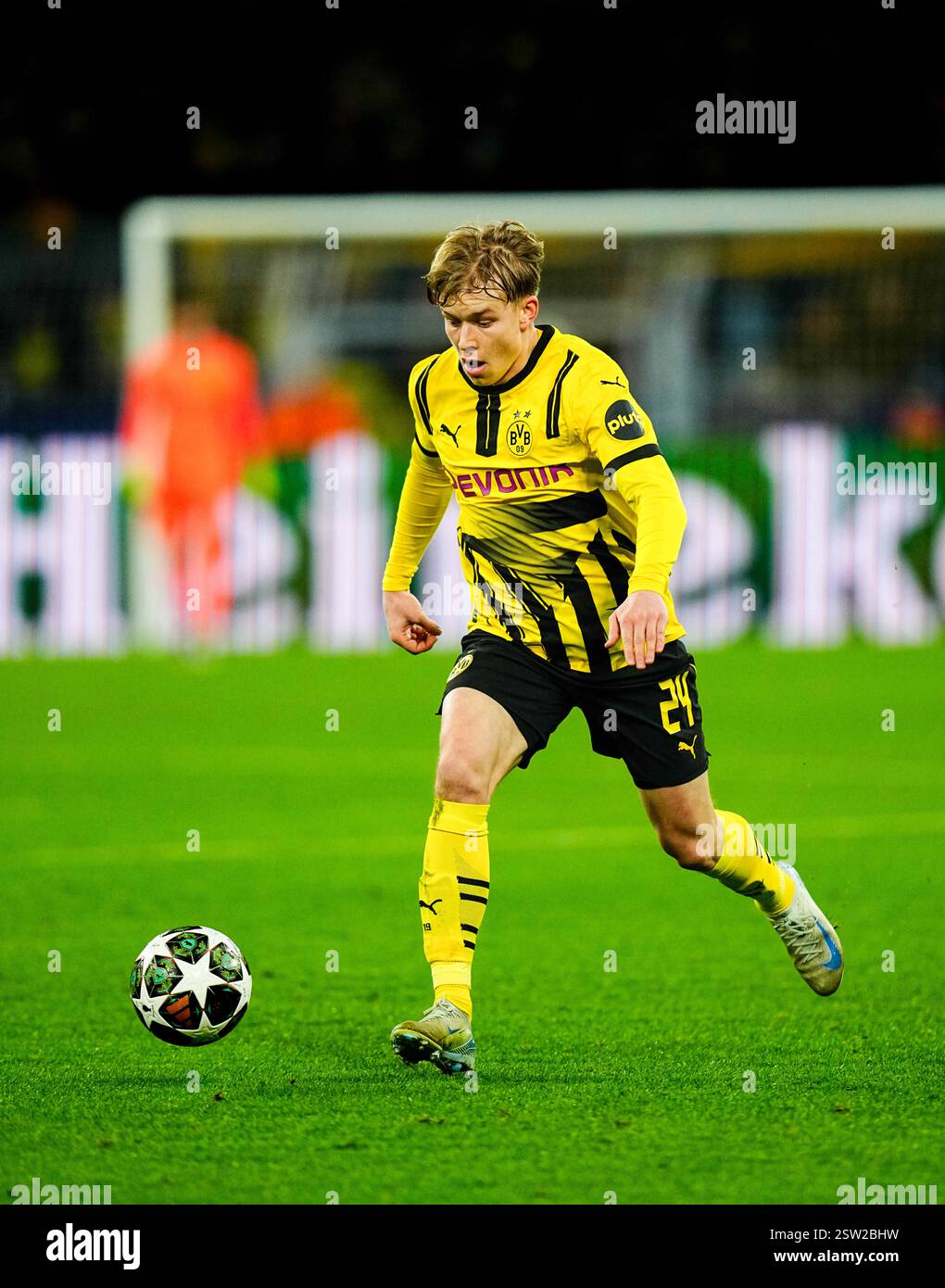 February 19 2025: Daniel Svensson of Borussia Dortmund controls the ball during a Champions ...