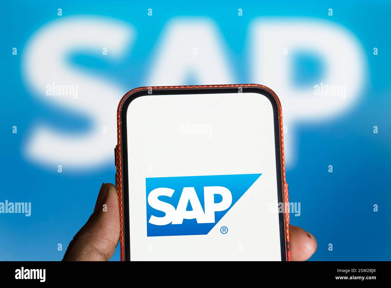 Dhaka, Bangladesh- 11 Aug 2024: SAP SE logo is displayed on smartphone. SAP SE is a German ...
