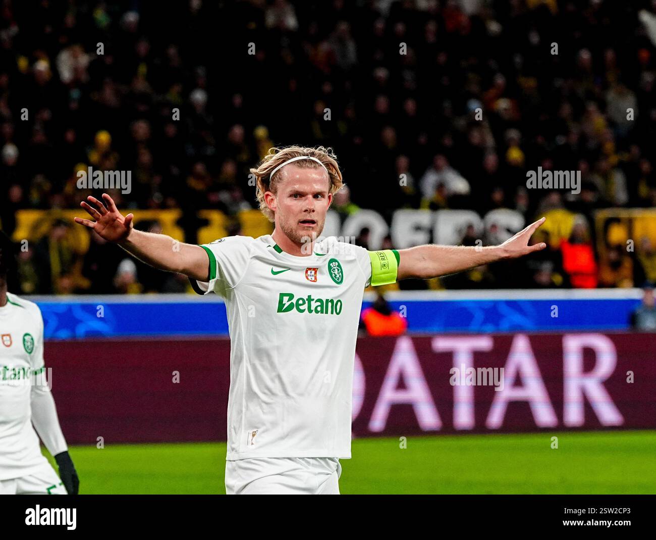Signal Luna Park, Dortmund, Germany. 19th Feb, 2025. Morten Hjulmand of Sporting CP looks on ...