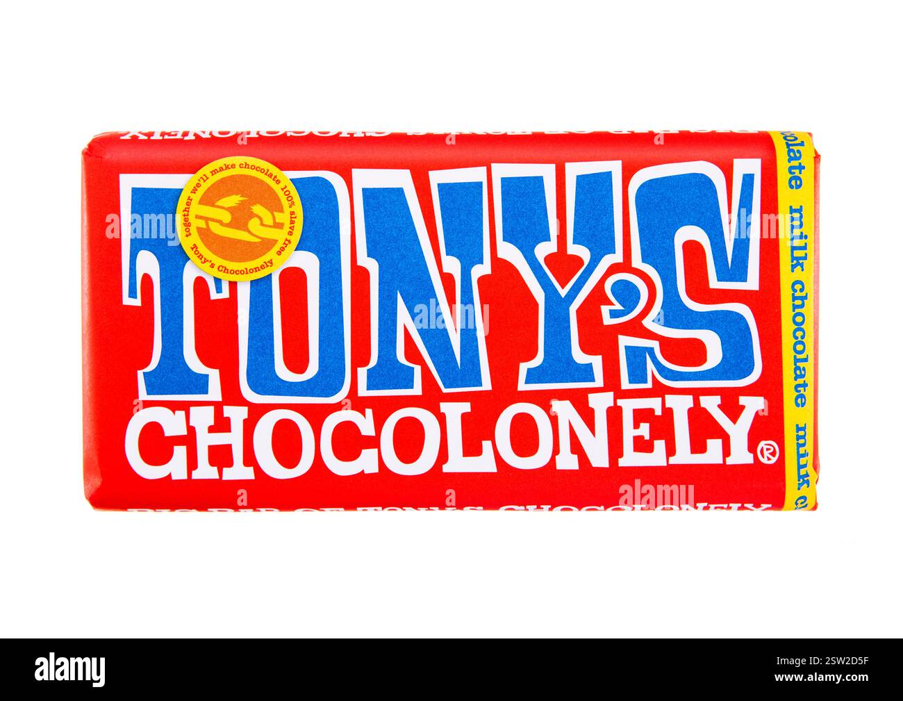 LONDON, UK - JANUARY 28, 2025: Tony's chocolonely red original milk ...