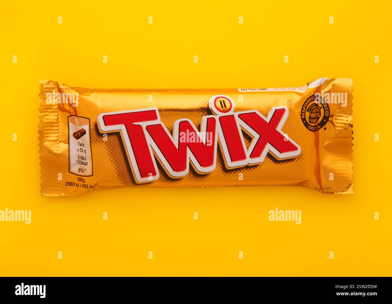 LONDON, UK - DECEMBER 27, 2024: Twix combination of crunchy cookie ...