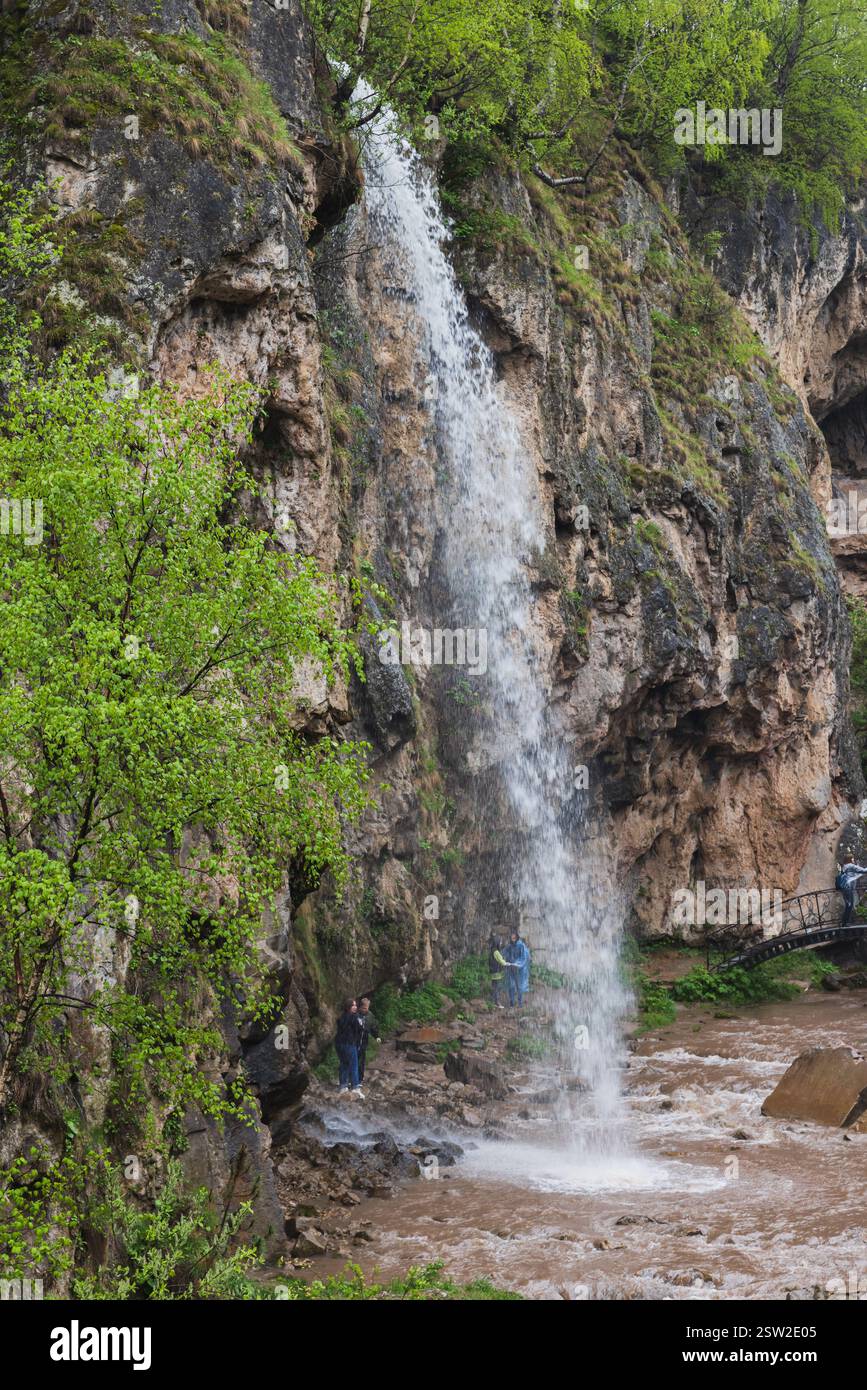 Karachay-Cherkessia, Russia - May 8, 2023: Honey waterfalls, a group of ...