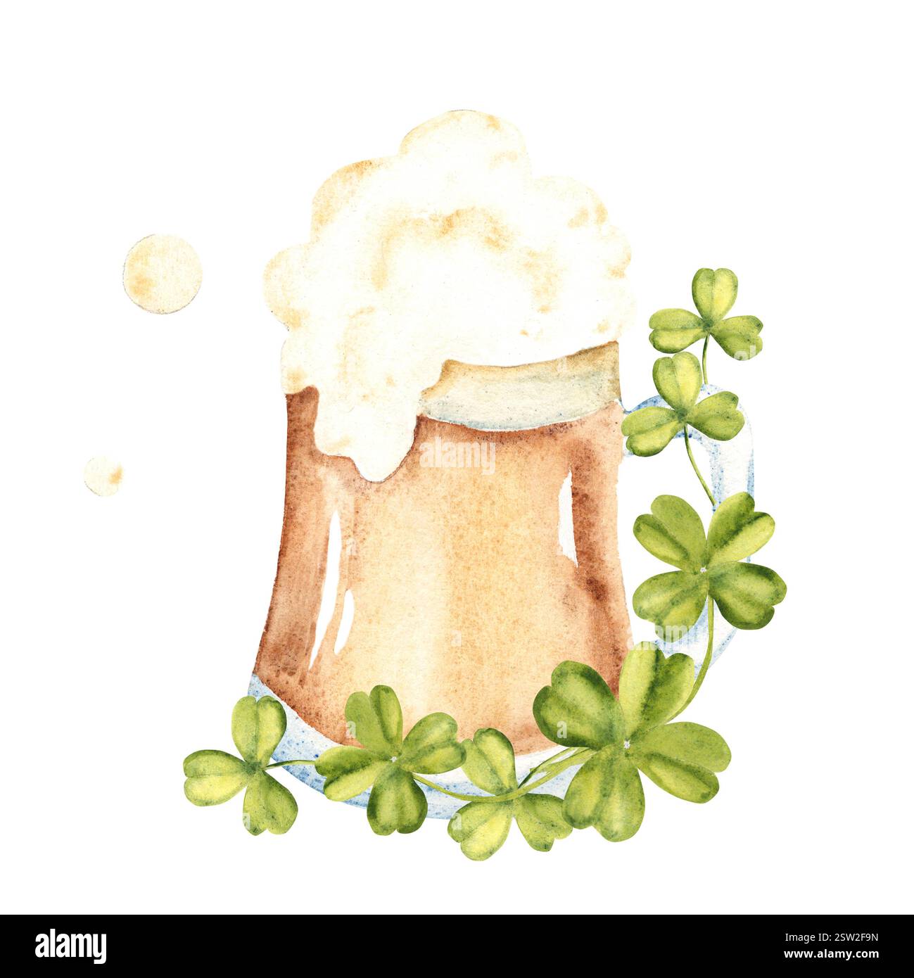 Mug of light Beer with Lush flowing foam and bubble froth decorated ...