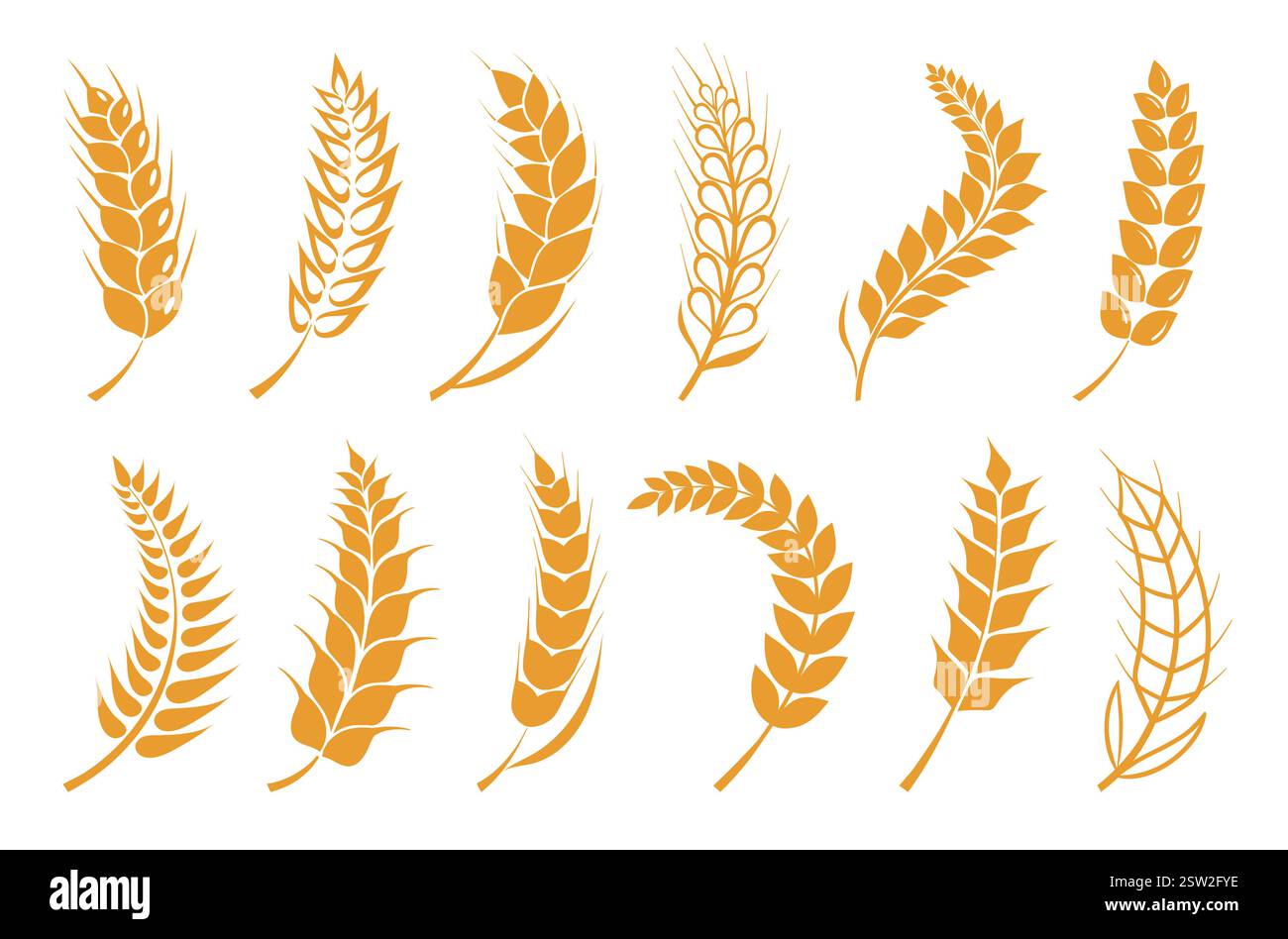 Wheat grain icons. Curved ears silhouettes. Agriculture elements ...