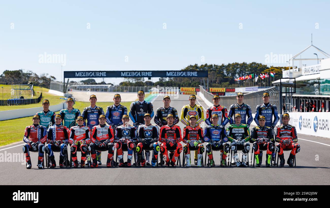 Phillip Island, 20 Feb 2025: A group photo of all the WSBK riders ...