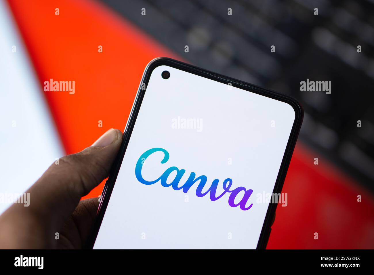 Dhaka, Bangladesh- 17 Aug 2024: Canva logo is displayed on smartphone. Canva is a versatile ...