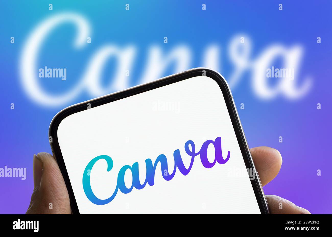 Dhaka, Bangladesh- 17 Aug 2024: Canva logo is displayed on smartphone. Canva is a versatile ...