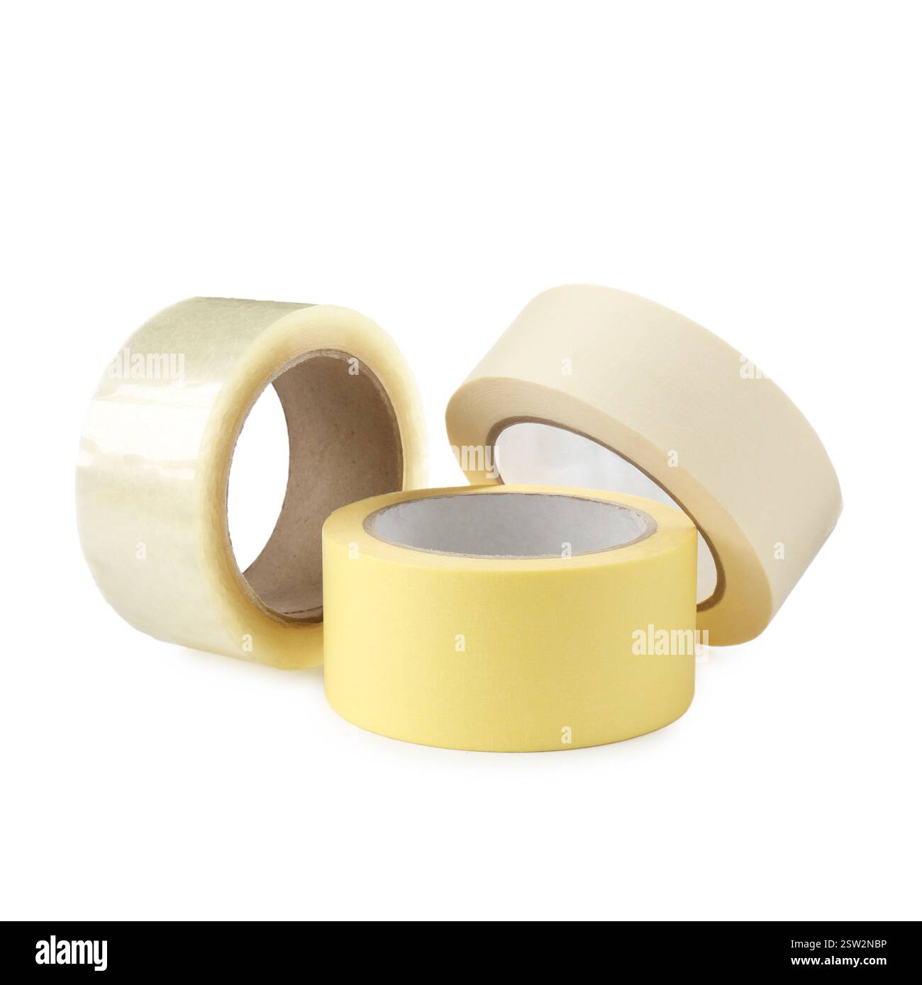 Rolls of adhesive and masking tape isolated on white Stock Photo - Alamy