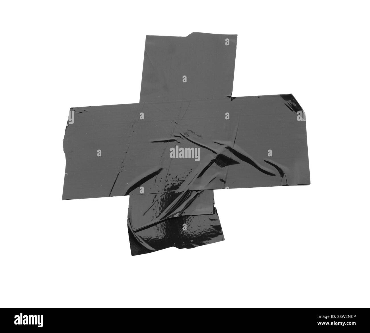 Cross made with black adhesive tape isolated on white, top view Stock ...