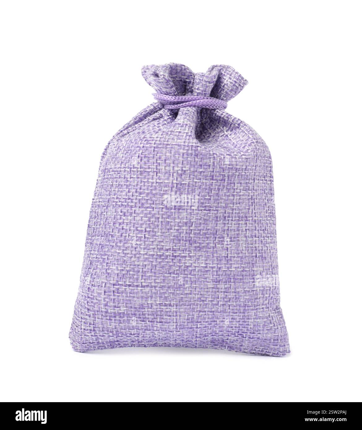 One violet burlap sack isolated on white Stock Photo - Alamy