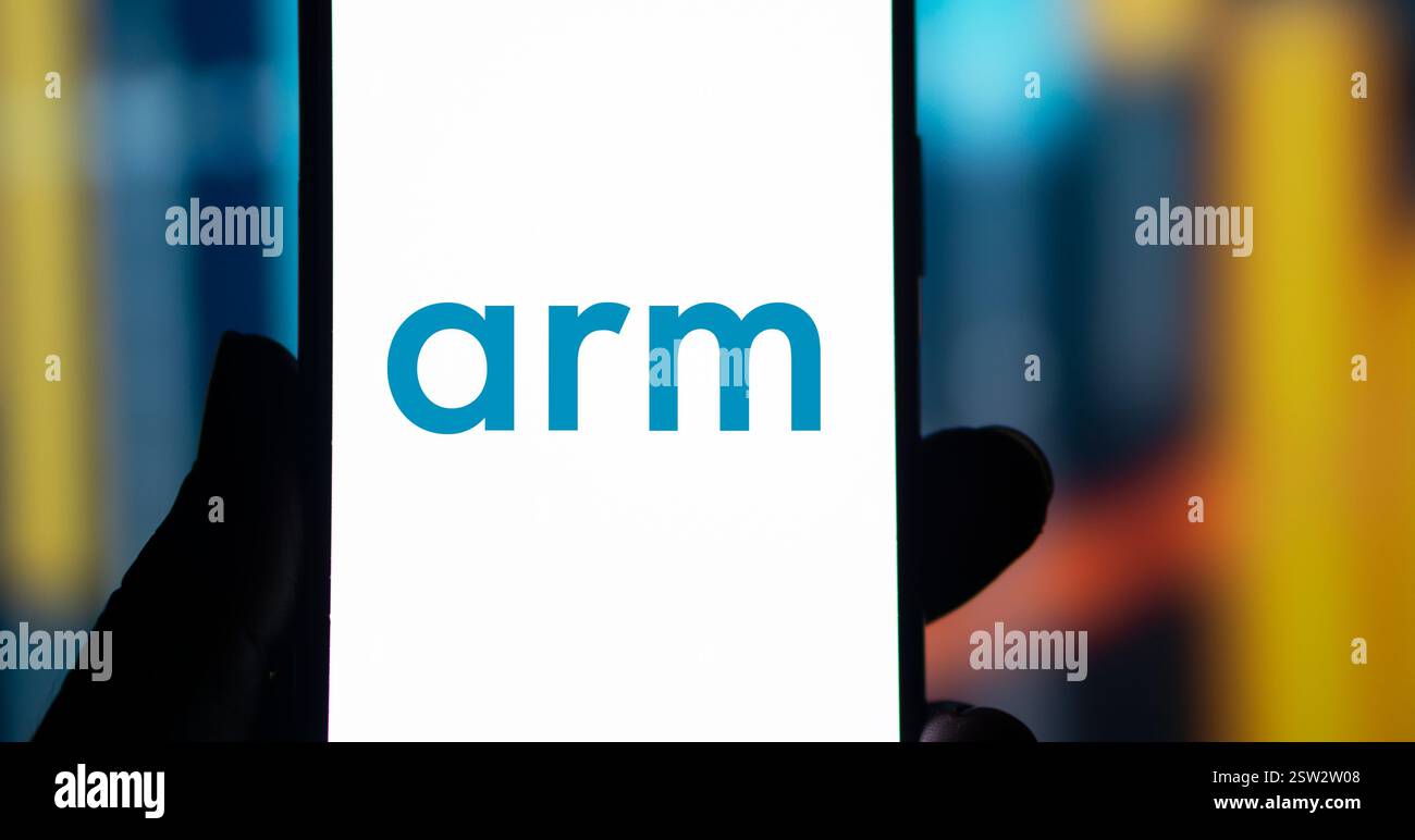 Dhaka,Bangladesh- 20 Aug 2024: Arm Holdings plc logo is displayed on smartphone. Arm Holdings is ...