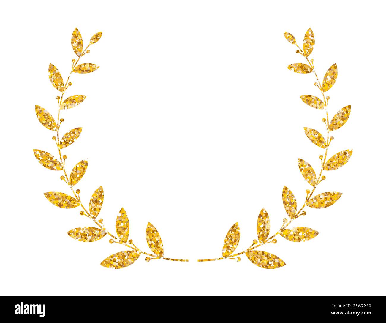 Gold glitter laurel wreath. Golden palm branch, reward for the winner ...