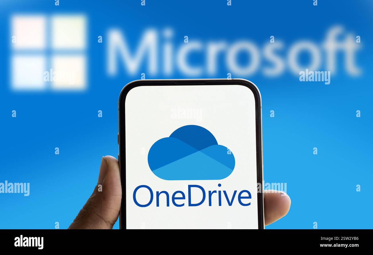 Dhaka, Bangladesh- 22 Aug 2024: Microsoft OneDrive logo is displayed on ...