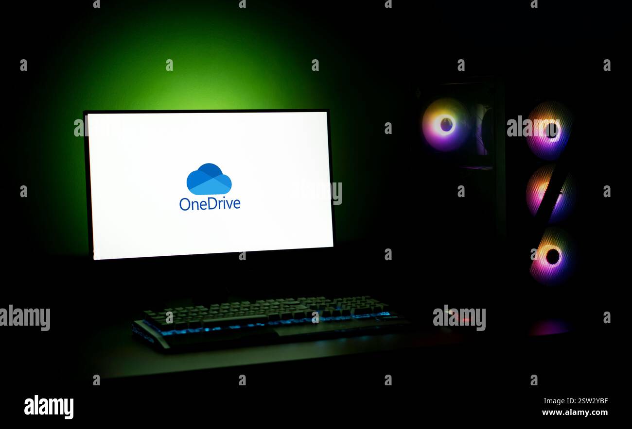 Dhaka, Bangladesh- 22 Aug 2024: Microsoft OneDrive logo is displayed on ...