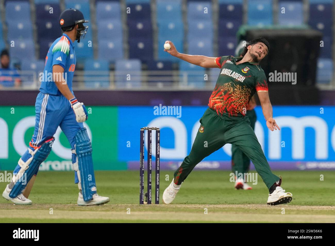Bangladesh's Taskin Ahmed bowls a delivery during the ICC Champions Trophy cricket match between ...