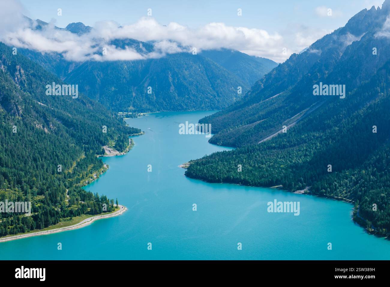 Breathtaking view of the turquoise river winding through the mountains ...