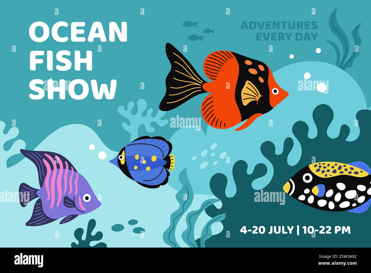 Fish exhibition. Invitational poster. Exotic tropical marine life ...