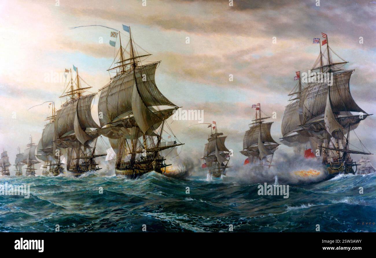 Battle of the Virginia Capes, 5 September 1781. Oil on canvas by V Zveg ...