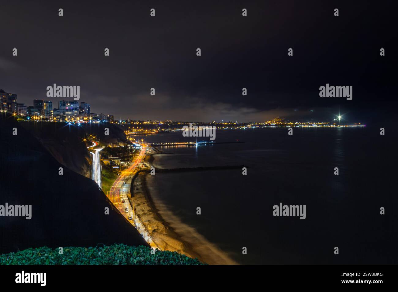 Coastline at night, Miraflores District - Lima, Peru Stock Photo - Alamy