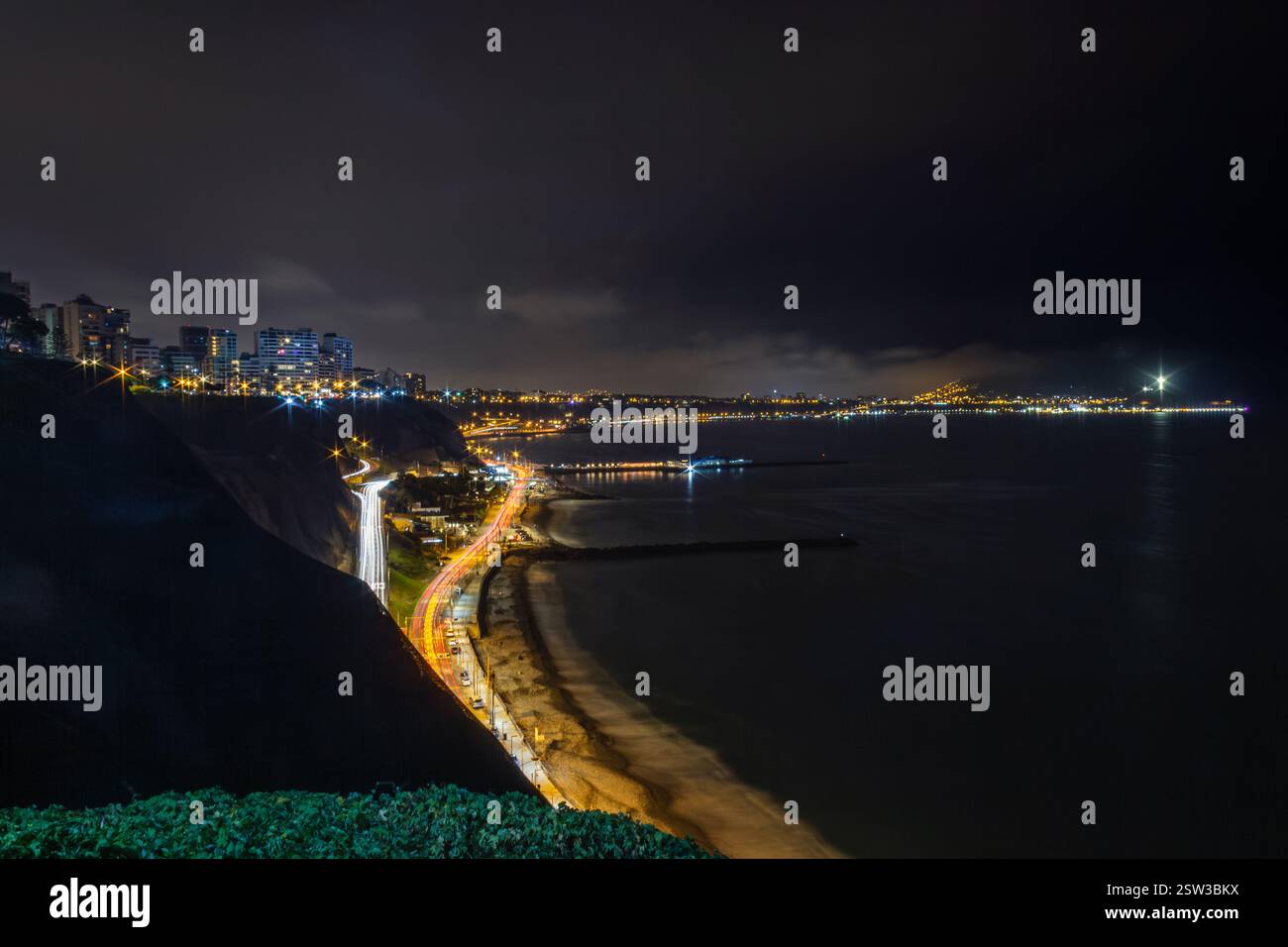Coastline at night, Miraflores District - Lima, Peru Stock Photo - Alamy