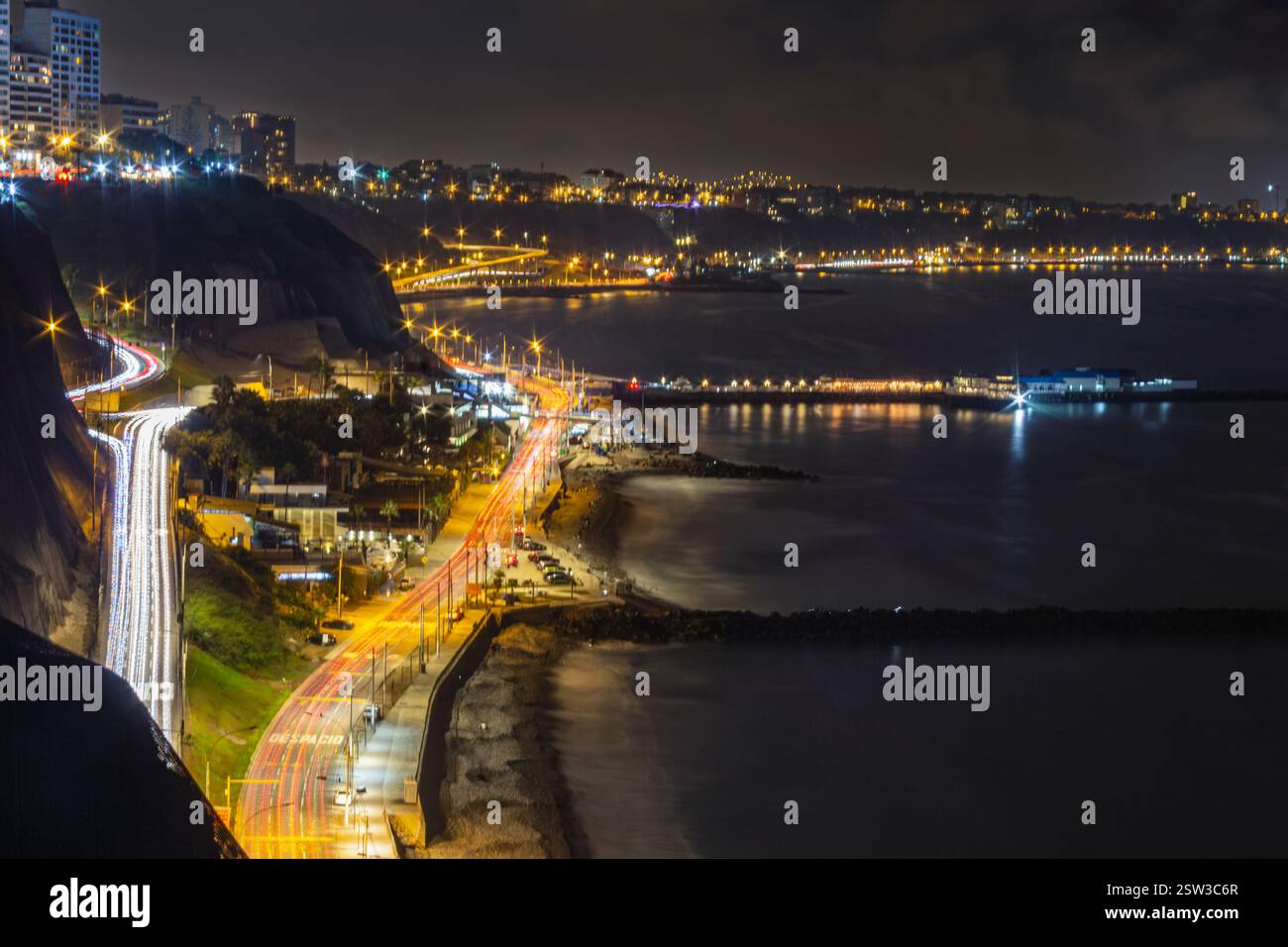 Coastline at night, Miraflores District - Lima, Peru Stock Photo - Alamy