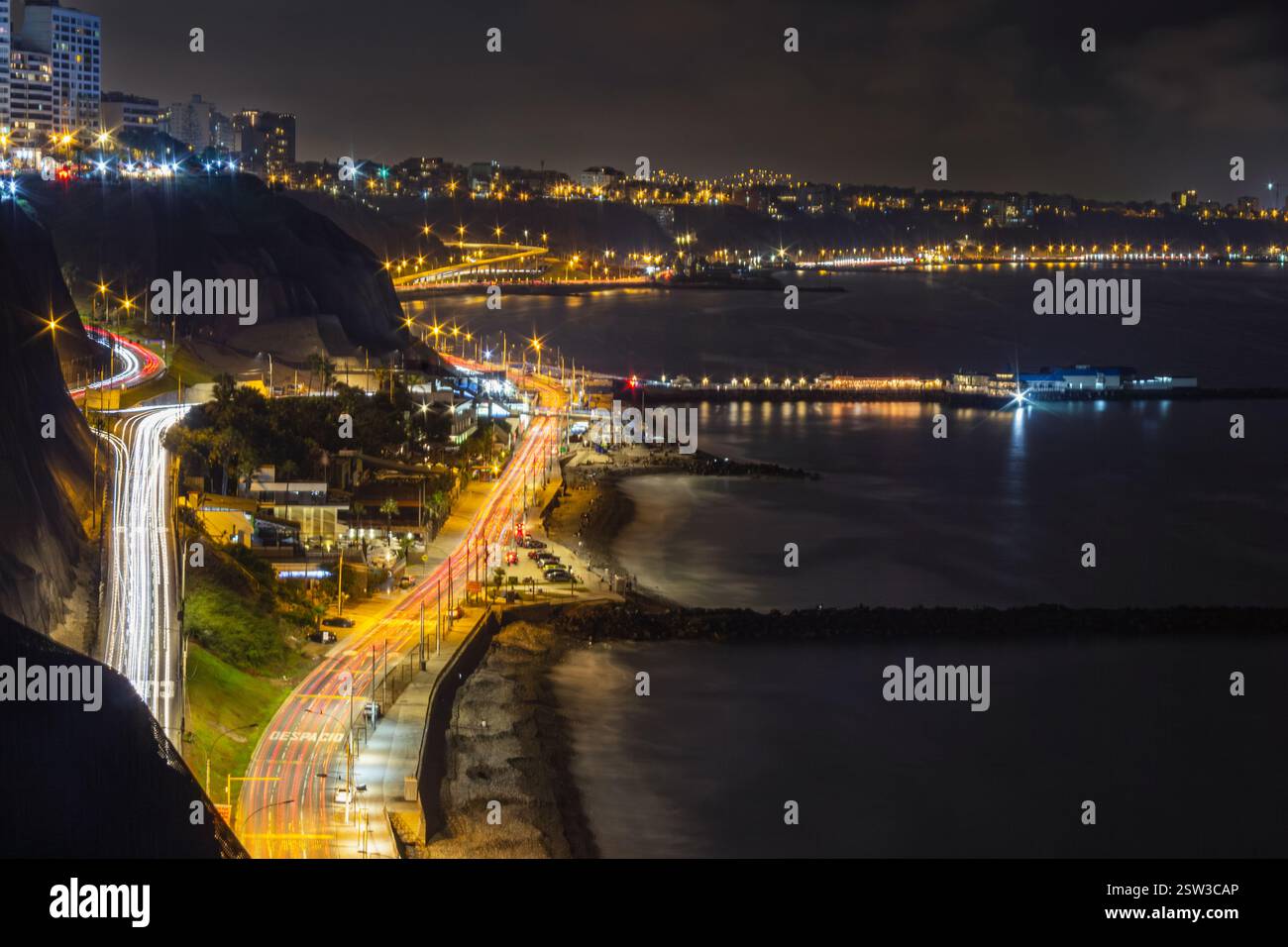 Coastline at night, Miraflores District - Lima, Peru Stock Photo - Alamy