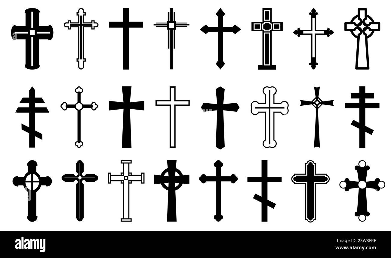 Church holy signs. Christian crosses. Religious black silhouette icons ...