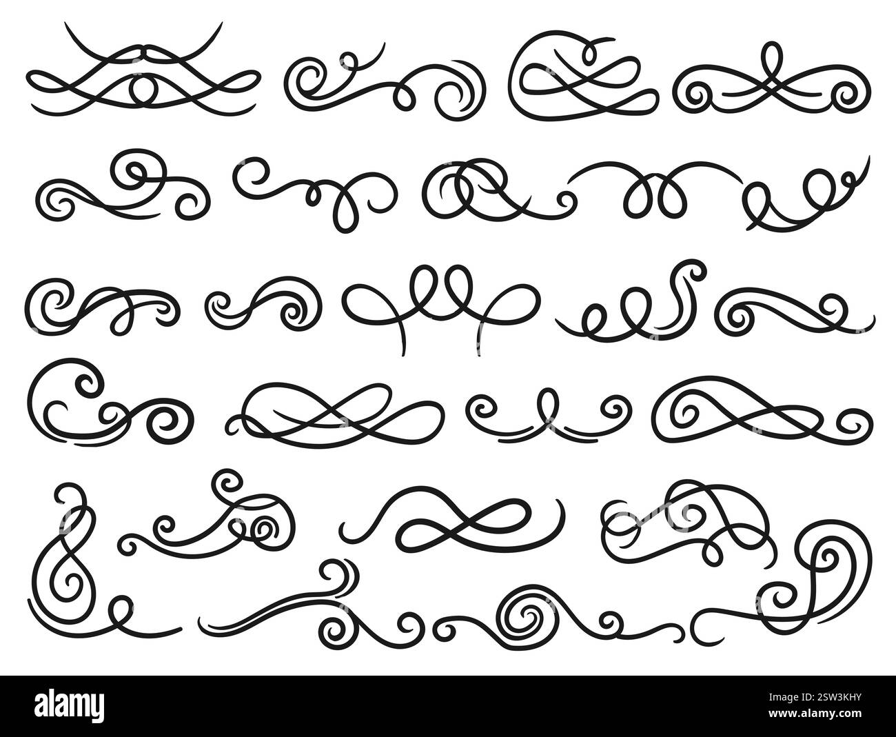 Calligraphy swirls. Decorative graphic elements. Twisted lines. Vintage ...