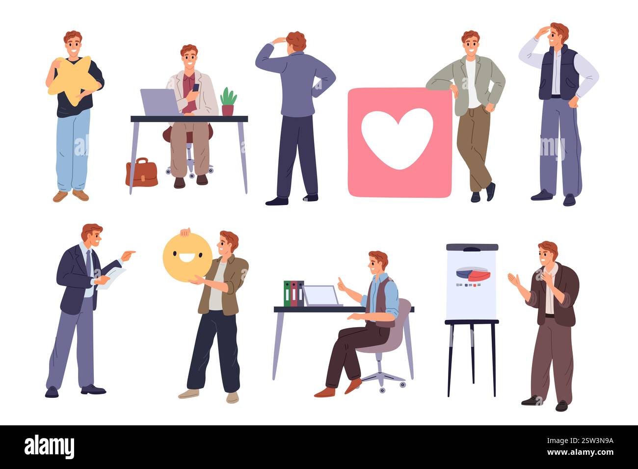 Businessman at workplace. Male character. Cartoon guy in office clothes ...