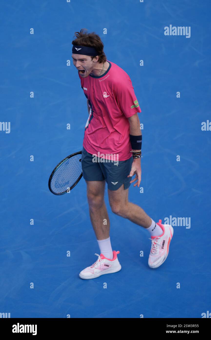 Doha, Qatar, 20/02/2025, Andrey Rublev of Russia during the 2025 Qatar ...