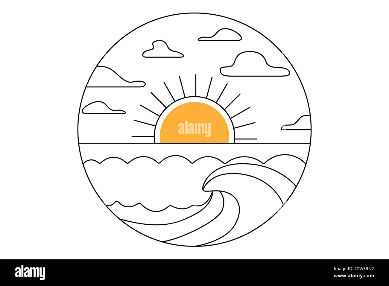 Continuous Sunset one line art drawing with outline vector illustration ...