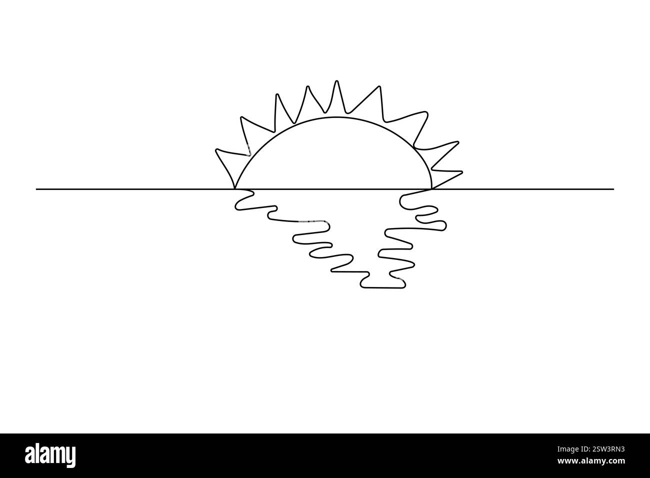 Continuous Sunset one line art drawing with outline vector illustration ...