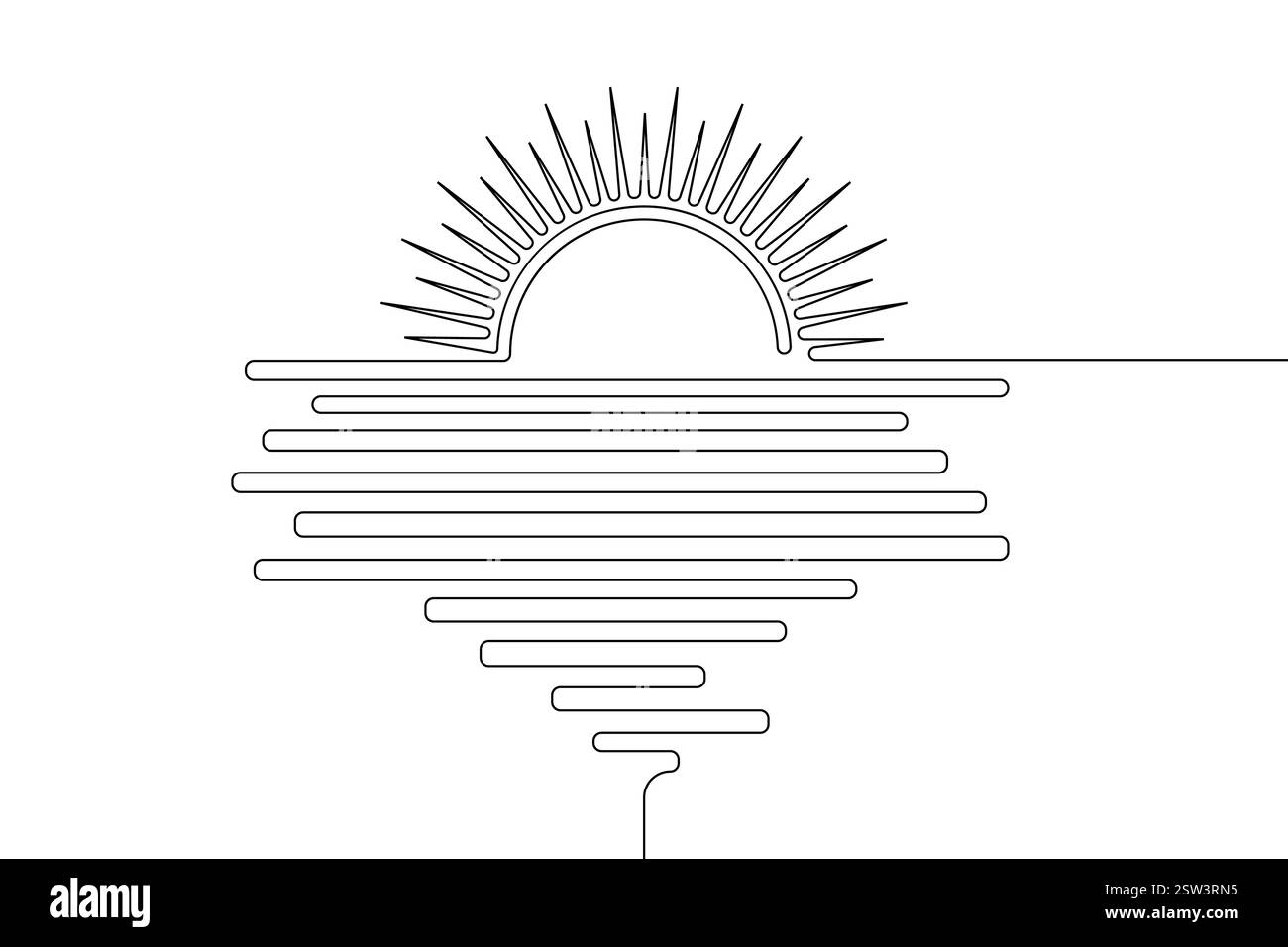Continuous Sunset one line art drawing with outline vector illustration ...