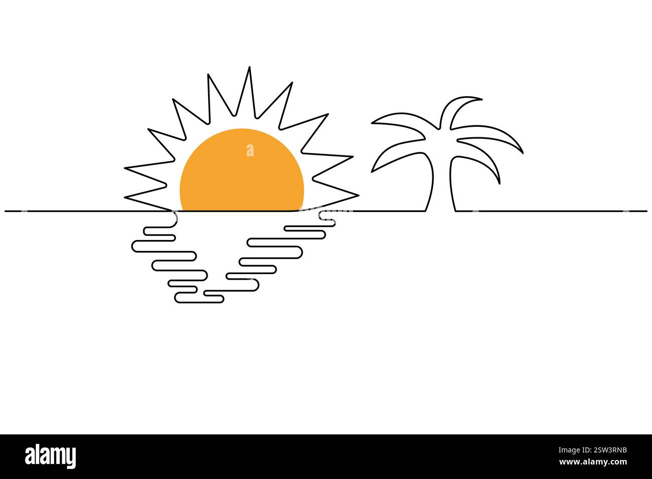 Continuous Sunset one line art drawing with outline vector illustration ...
