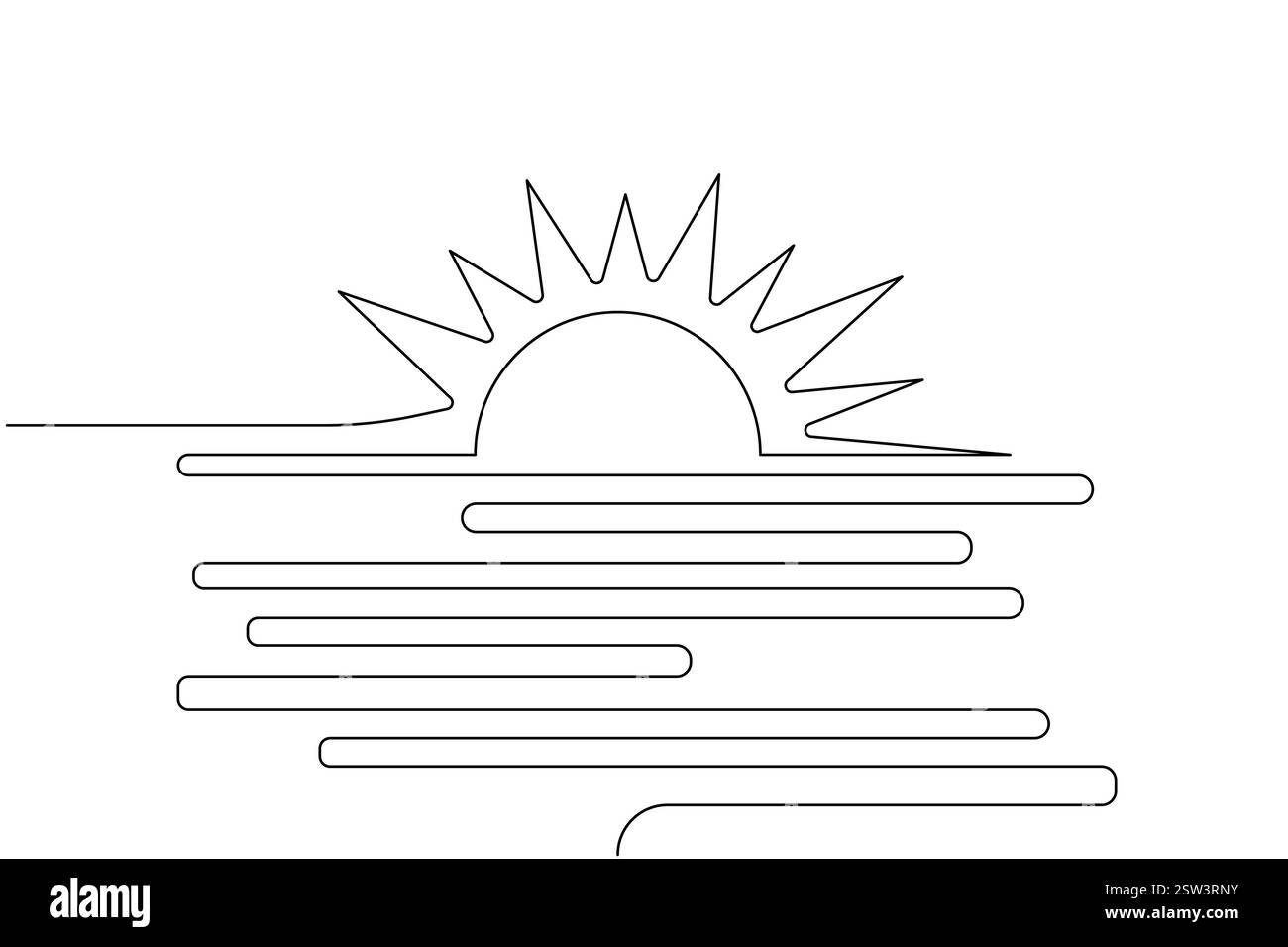 Continuous Sunset one line art drawing with outline vector illustration ...