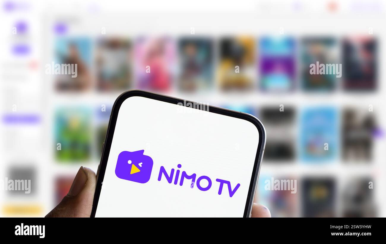 Dhaka, Bangladesh- 15 Sep 2024: Nimo TV logo is displayed on smartphone. Nimo TV is one of the ...
