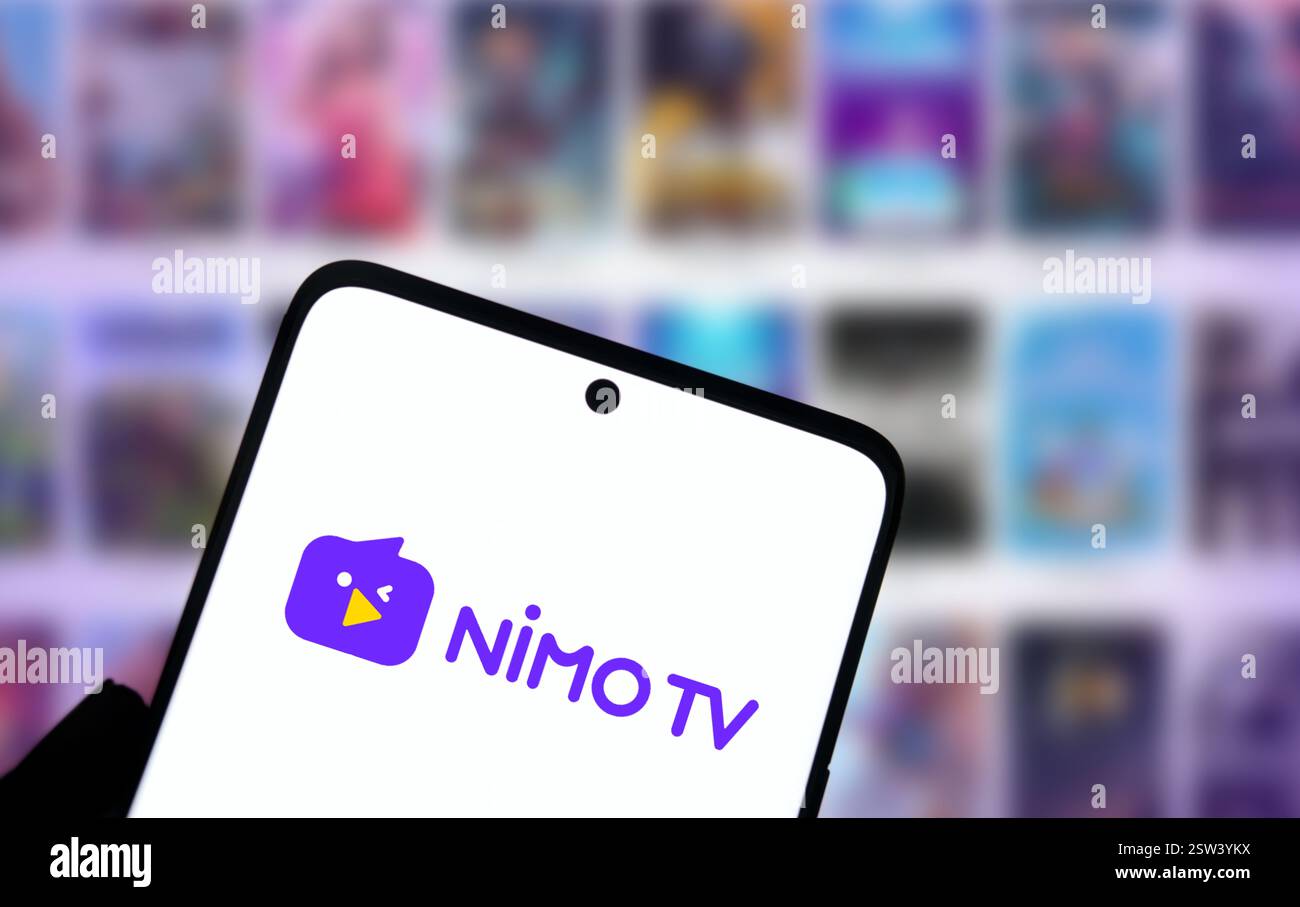 Dhaka, Bangladesh- 15 Sep 2024: Nimo TV logo is displayed on smartphone. Nimo TV is one of the ...