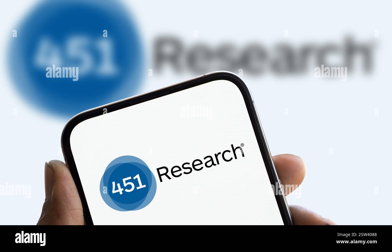 Dhaka, Bangladesh- 16 Sep 2024: 451 Research logo is displayed on smartphone. 451 Research is a ...