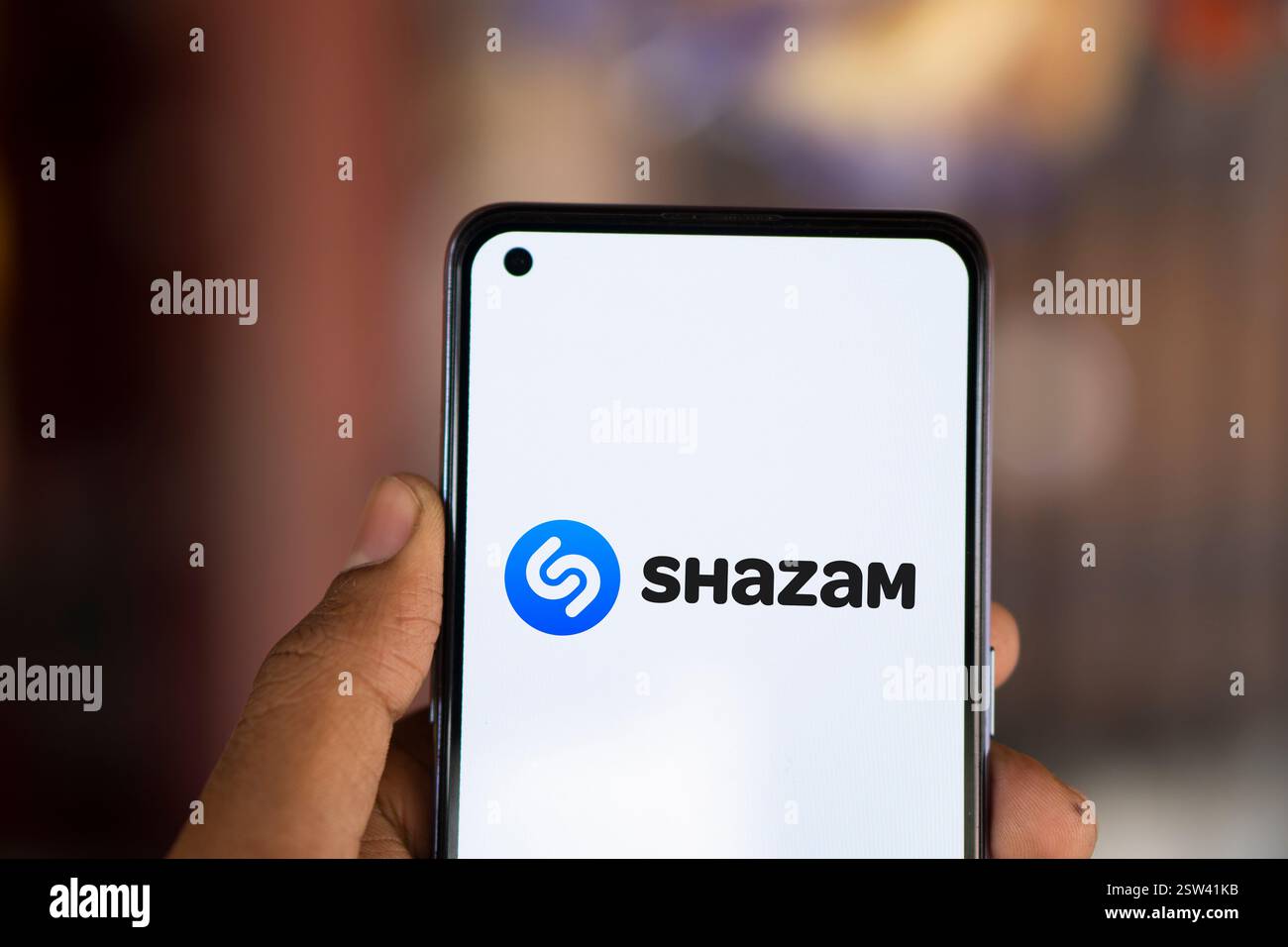 Dhaka, bangladesh- 18 Sep 2024: Shazam logo is displayed on smartphone. Shazam can identify ...