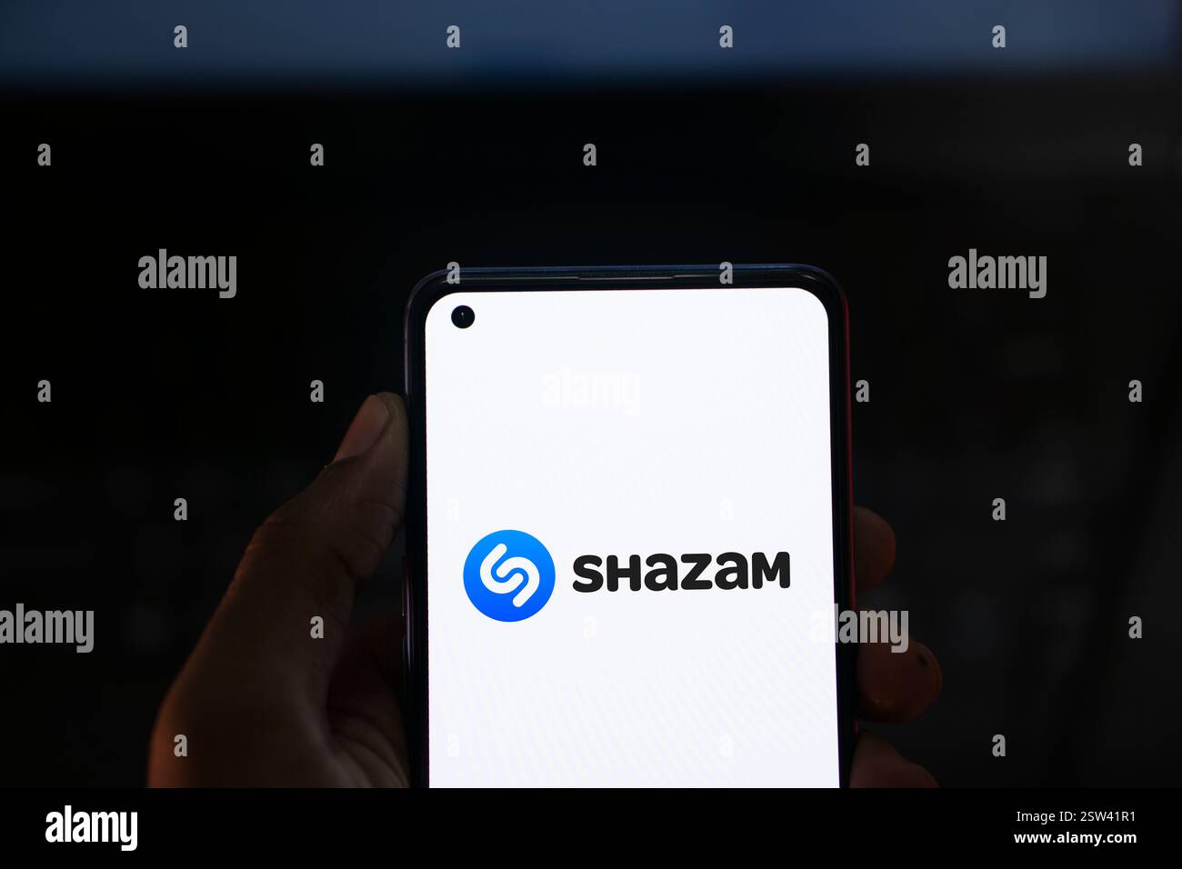 Dhaka, bangladesh- 18 Sep 2024: Shazam logo is displayed on smartphone. Shazam can identify ...