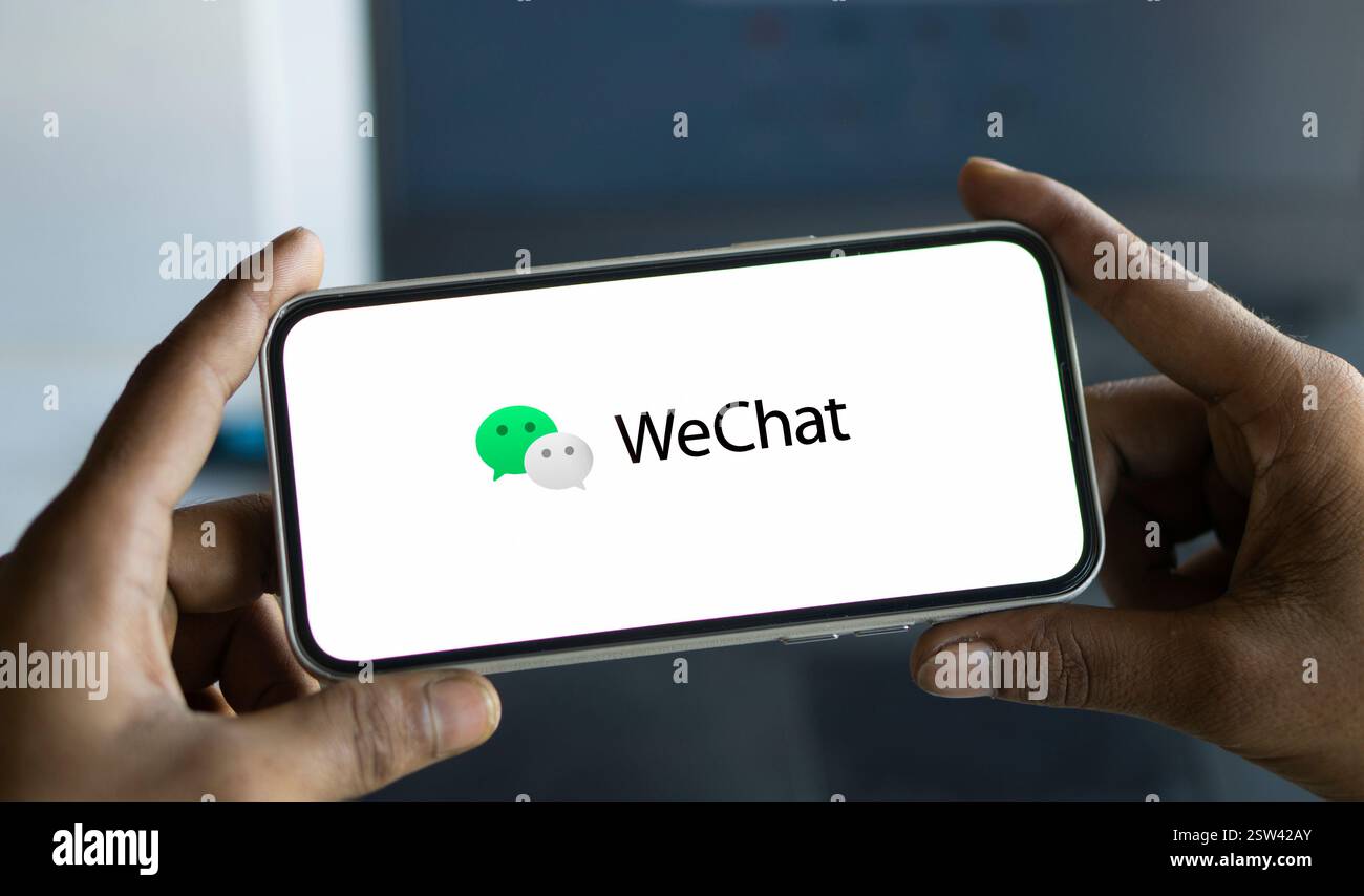 Dhaka, bangladesh- 18 Sep 2024: WeChat logo is displayed on smartphone Stock Photo - Alamy